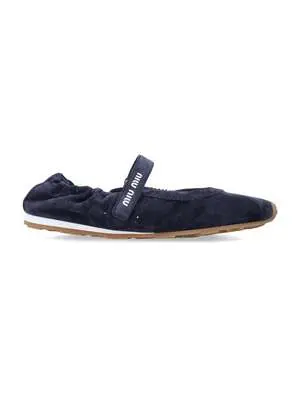 Miu Miu Suede Ballet Flats With Logo Strap