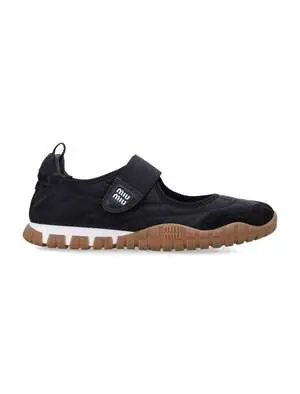 Miu Miu Technical Fabric And Suede Ballerinas - Black