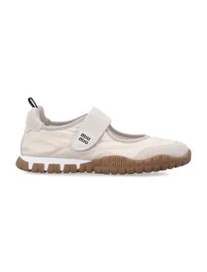Miu Miu Technical Fabric And Suede Ballerinas With Hook-and-loop Closure