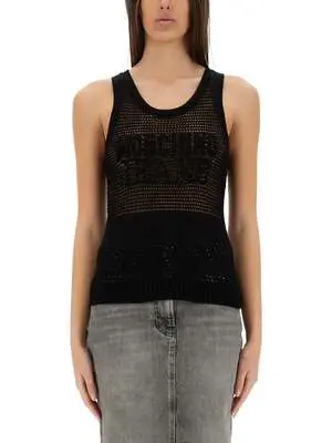 Moschino Slim Fit Mesh Logo Top - Black