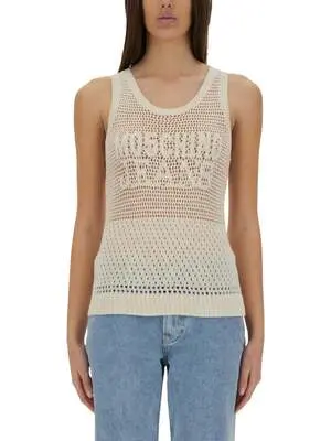 Moschino Slim Fit Mesh Top With Logo - Ivory