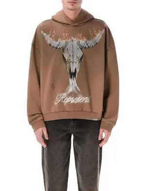 REPRESENT Graphic Skull Print Oversized Hoodie - Dusty Brown