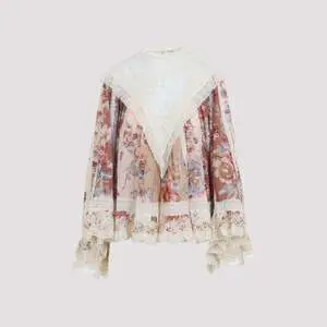 Zimmermann Awaken Lace Trim Blouse Spliced Print - Multicolour