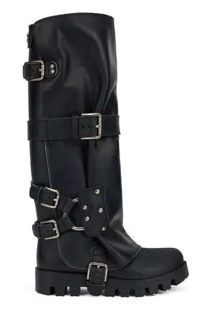 Dolce & Gabbana Knee-high Rubber And Calfskin Boots With Buckle Detailing - Black