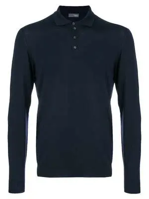 DRUMOHR Merino Wool Long Sleeve Polo Sweater - Blue