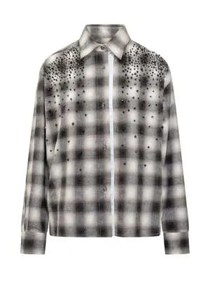 DES_PHEMMES Strass-embellished Quadri Mini Shirt - Noir