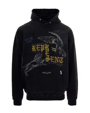 REPRESENT Cotton Hoodie With Logo - Washed Black