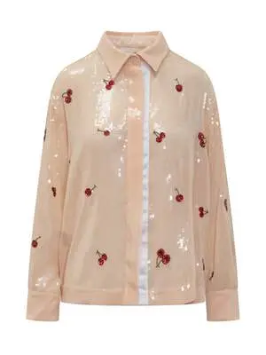 DES_PHEMMES DES PHEMMES Cherry Embellished Sequin Shirt Nude