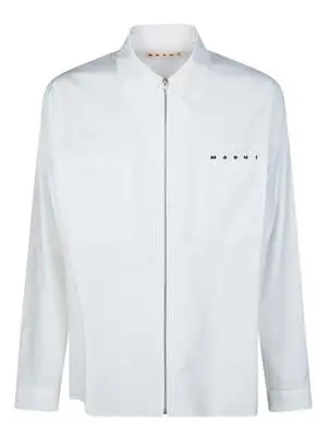 Marni Logo-print Zip-up Cotton Shirt - Bianco