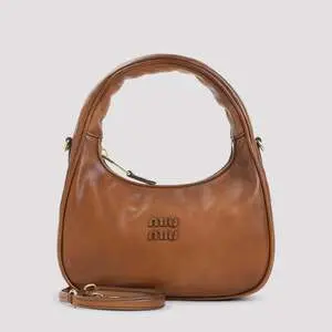 Miu Miu Embossed Logo Calf Leather Shoulder Bag - Brown