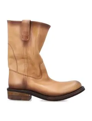 Miu Miu Miu Miu Slouchy Leather Boots With Aged Effect And 4.5 Cm Heel Light Tan