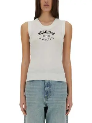Moschino Slim Fit Knit Top With Inlay Logo - White