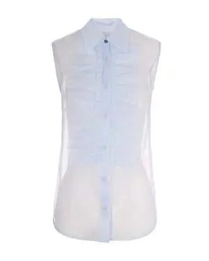 PAROSH Sleeveless Silk Shirt With Ruffle Detail - Azzurro