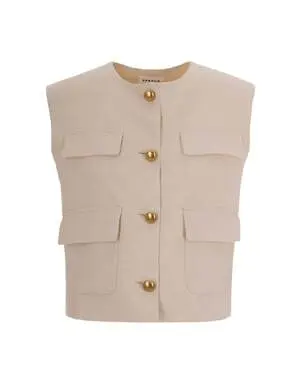 PAROSH Sleeveless Button-detailed Utility Vest - Sabbia