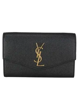 Saint Laurent Uptown Chain Wallet In Grain De Poudre Leather - Black
