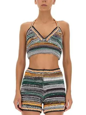 MIISTA Halter Neck Cropped Knit Top