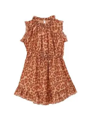 Zimmermann Leopard Print Mini Dress With Ruffled Neckline And Drawstring Waist - Multicolour