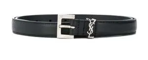 Saint Laurent Thin Belt With Cassandre Loop - Black