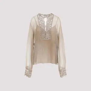 Ermanno Scervino ERMANNO SCERVINO Silk Blouse With Floral Cutwork Brown