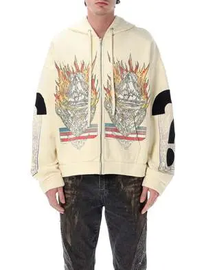WHO DECIDES WAR Graphic Print Zip-up Hoodie - White