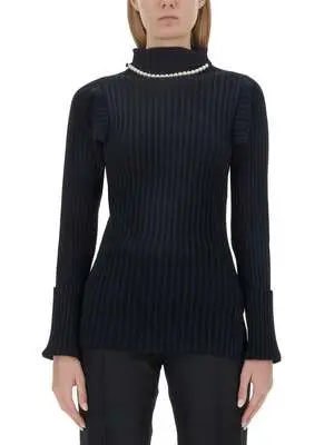 Philosophy Di Lorenzo Serafini Ribbed Stretch Knit High Neck Top - Blue