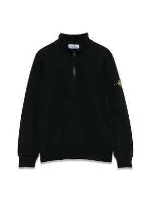 Stone Island Slim Fit Zip Up Polo Shirt With Compass Patch - Black