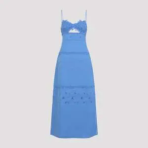 Ermanno Scervino Sleeveless Lace Trim Midi Dress - Blue