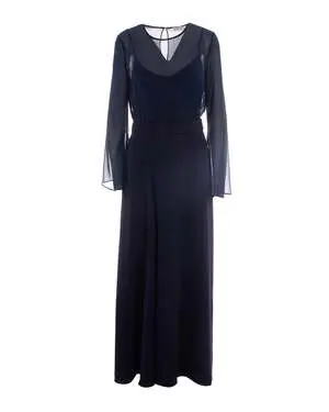 PAROSH Long Sleeve Belted Maxi Dress - Blu