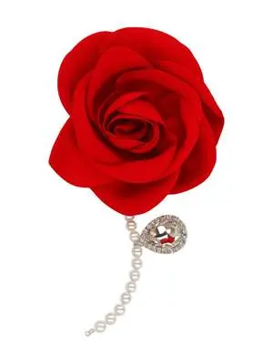 Magda Butrym Elegant Velvet Faux Pearl Crystal Earrings - Red