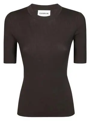 PAROSH Short Sleeve Textured Knit Sweater - Marrone