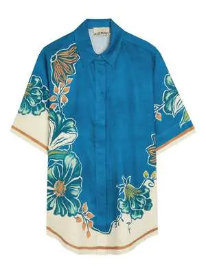 ALEMAIS Pointed Collar Stand Shirt With Self-covered Buttons - Blue