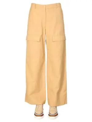 Stella McCartney Cotton Blend Wide Leg Cargo Pants - Beige