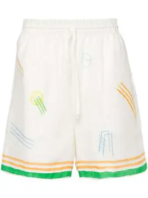 Casablanca Mini Print Linen Shorts For - Lejeu
