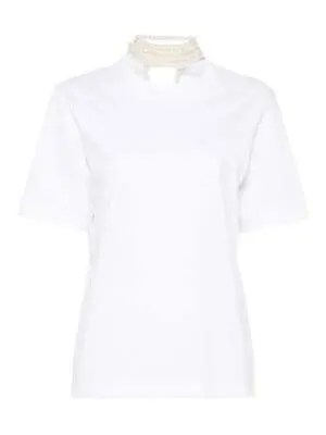Carven Embellished V-neck Cotton T-shirt - Bianco