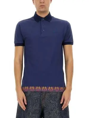 Etro Cotton Polo Shirt With Paisley Print - Blue