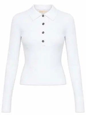 Michael Kors Slim Fit Ribbed Long Sleeve Polo - White
