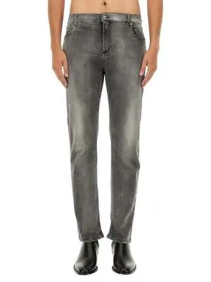 Balmain Regular Fit Cotton Stretch Denim Jeans - Grey
