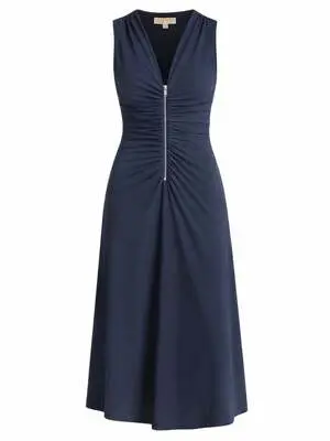 Michael Kors Ruched Zip-front Midi Dress - Blue