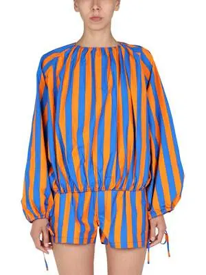 Sunnei Striped Gathered Cotton Top - Multicolour