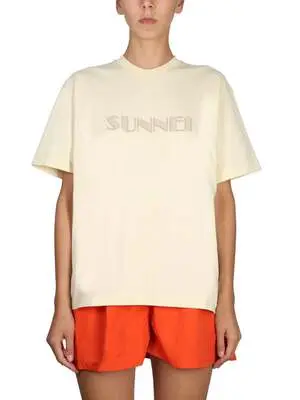 Sunnei Crewneck T-shirt With Logo Embroidery - Beige