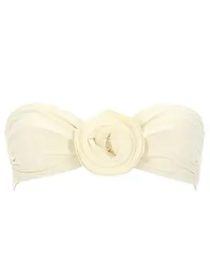 LA REVECHE Floral Applique Bandeau Bikini Top - Ivory