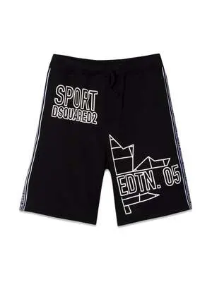 Dsquared2 Cotton Blend Graphic Print Shorts - Black