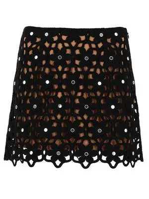 Michael Kors Crochet Floral Applique Mini Skirt - Black