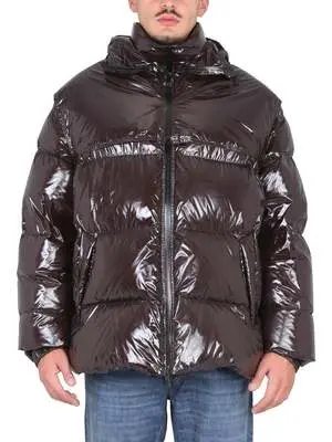 Bottega Veneta Shiny Down Puffer Jacket With Hood - Brown
