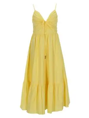 Michael Kors Spaghetti Strap V-neck Tiered Midi Dress - Yellow