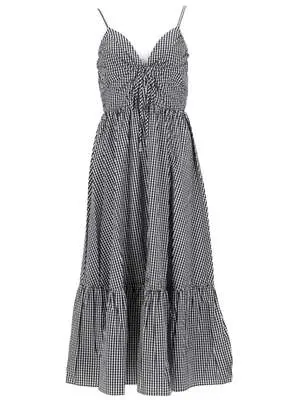 Michael Kors Gingham Checks V-neck Midi Dress - Black