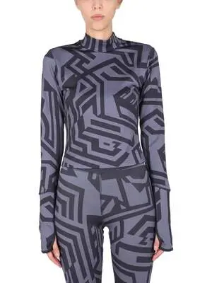 Alexander McQueen Polo Neck Geometric Print Long Sleeve Top - Black