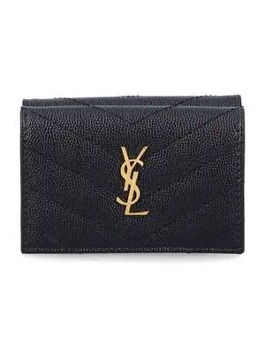 Saint Laurent Wallet Tri-fold Monogram Origami Tiny Wallet Quilted Grained Leather