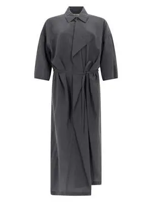 LEMAIRE Asymmetrical Shirt Dress In Dry Silk - Grey