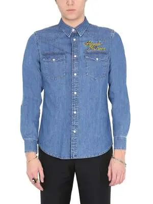 Alexander McQueen Shirt With Embroidered Logo - Blue
